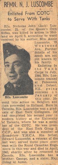 Luscombe, Nicholas John | The Queen's Own Rifles of Canada Regimental ...