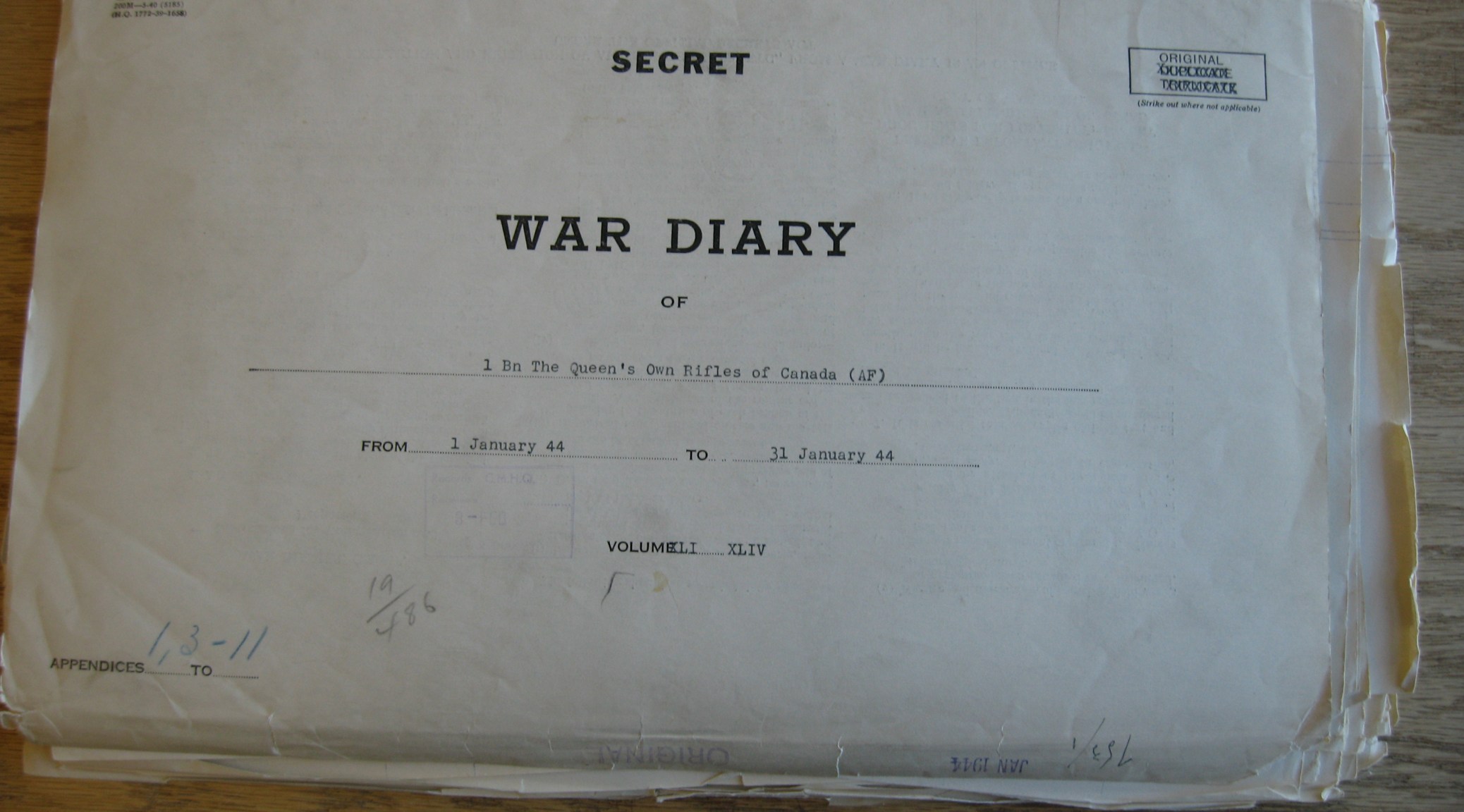 War Diaries 1st Battalion The Queen’s Own Rifles of Canada (AF) 1940 ...